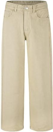 Generic Jean pour homme Coupe droite classique Pantalon vintage uni l&eacute;ger et confortable avec poches Pantalon en jean basique d&eacute;contract&eacute; tendance, kaki, XXL