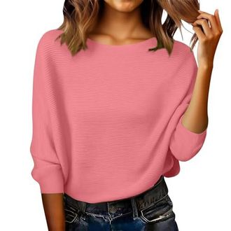 Generic Pull chauve-souris pour femme - Col bateau - Épaules dénudées - Pull ample en tricot côtelé pour femme - Pull ample en tricot côtelé - Haut décontract