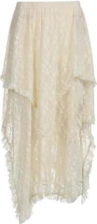 Generic Jupe irrégulière en Dentelle de Style rétro américain, Jupe irrégulière de Couleur Unie, Jupe Longue Fine dété-Couleur de Peau-L