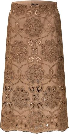 Riani Femme, Jupes, Brun, Taille: 44 FR Jupe Midi Droite avec Broderie