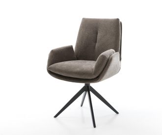 DELIFE Drehstuhl Clea-Flex Strukturstoff Soft Taupe Kreuzgestell breit Schwarz 360&deg; drehbar Wippfunktion, Esszimmerst&uuml;hle