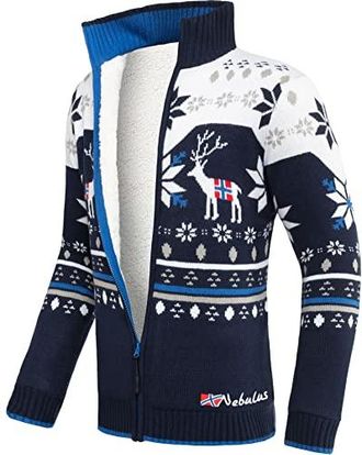 Nebulus Veste chaude en tricot norvégien pour homme, pratique et polyvalente, Bleu marine/blanc cassé, XL