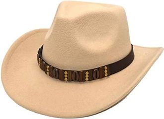 Generic Chapeau de cowboy en cuir pour adulte - Style décontracté - Pour lhiver - Pour homme, beige, M