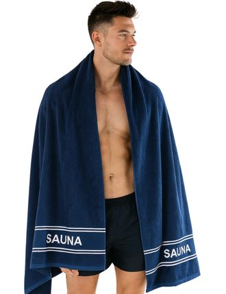 Morgenstern Saunahandtuch XXL 80x200 cm 100% Baumwolle Sauna Handtuch Badetuch Gro&szlig; f&uuml;r Damen und Herren Frottee Oeko Tex Standard 100 Marine Blau