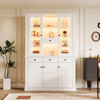 Generic Wohnzimmer-Vitrine 120x40x180 cm mit 16-Farben LED | Mit 5 T&uuml;ren, 4 Schubladen & 21 Ablagef&auml;chern | Aus MDF, Elegante Standvitrine f&uuml;r Sammlungen & De