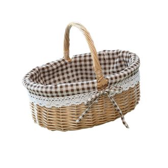 Cabilock Weidenkorb - Korbkorb mit Futter Weidenkorbgr&ouml;&szlig;e S (Kaffee-Plaid in Prim&auml;rfarbe)