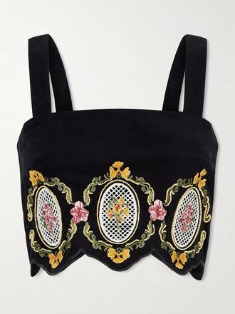 Agua Bendita Haut En Velours De Coton M&eacute;lang&eacute; &Agrave; Broderies Et &Agrave; Festons Luciana Cordillera - Multicolore