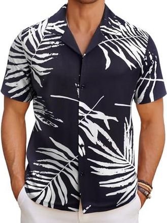 Coofandy Hommes Funky Hawaïenne Chemises A Manches Courtes Poche Avant Vacances Ete Aloha Imprimé Plage Casual Hawaii Chemise à Fleurs Feuilles en Silhouette C