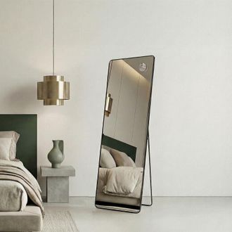 Songmics Grand Miroir sur Pied, avec Miroir Grossissant, Verre Tremp&eacute;, Rectangulaire, Coins Arrondis, 150 x 40 cm, Noir