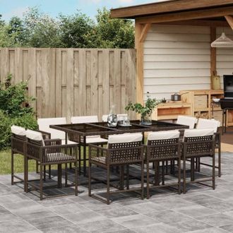 vidaXL Vidaxl - Ensemble &agrave; manger de jardin et coussins 11 pcs marron rotin