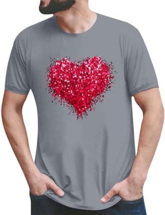 Generic T-shirt d&eacute;contract&eacute; &agrave; col rond pour femme - Cadeau de Saint-Valentin 2026 - Haut &agrave; manches courtes pour plus de confort et de style (5), gris, XL
