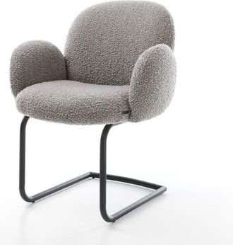 DELIFE Freischwinger Nube-Flex mit Armlehnen Bouclé Silbergrau Freischwinger rund Schwarz Taschenfederkern, Esszimmerstühle