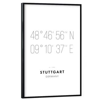 artboxONE Poster mit schwarzem Rahmen 45x30 cm St&auml;dte Koordinaten Stuttgart - Bild Stadt geografie geografisch