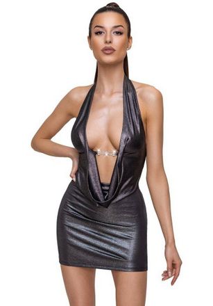 Cottelli Collection Minikleid Kleid mit tiefem Ausschnitt - schwarz (1-tlg) schillernder Silberglanz