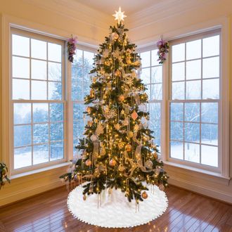 Hemobllo Weihnachtsbaum Deko, &Oslash; 91 cm Runde Christbaumst&auml;nder Schneeflocke wei&szlig; Pl&uuml;sch Weihnachtsbaum Rock f&uuml;r Frohe Weihnachten Party Decke Rock Dekorationen