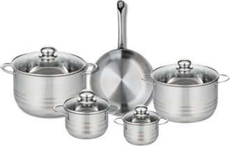Fackelmann ELO 9868650 Batterie de cuisine 5 pièces, Ensemble de 1 Poêle de cuisson 24 cm et 4 faitouts 12, 14, 20 et 24 cm Elo Profi Brillant, inox, induction