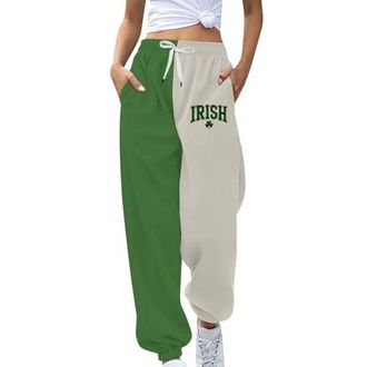 Generic Pantalon de surv&ecirc;tement &agrave; blocs de couleurs pour femme - Imprim&eacute; tr&egrave;fle - Cordon de serrage &agrave; la taille avec poches - Pantalon d&eacute;contract&eacute; et ample po