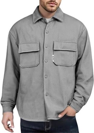 Generic T-shirt à manches longues pour homme, col boutonné, uni, léger, extensible, avec poche, Y01-gris foncé, XXL