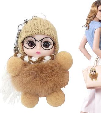 Generic Porte-cl&eacute;s de pour filles | porte-cl&eacute;s en peluche | pendentif en forme de grands yeux portant des lunettes, une &eacute;charpe, un chapeau, kaki, Refer to de