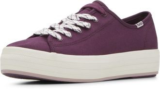 Keds Womens Triple Kick Canvas Sneaker, Burgundy Bottom Foxing Stripe, 8