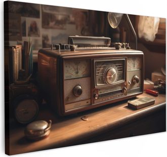 MuchoWow © Wandbilder Groß 120x80 cm XXL Schlafzimmer Home Deko Wohnung Bild Wohnzimmer Fotoleinwand Wand Bilder Leinwand Wall Decor Vintage - Radio - Alt - Sc