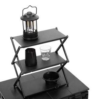 Generic Camping-Regal - 3-stöckiger faltbarer tragbarer Organizer - Campingtisch-Organizer, für Outdoor-Zelt, Picknick, Wandern, Rucksackreisen, Terrasse, Hof