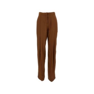 Elisabetta Franchi Femme, Pantalons, Brun, Taille: 36 FR Pantalon pliss&eacute; en lin m&eacute;lang&eacute;