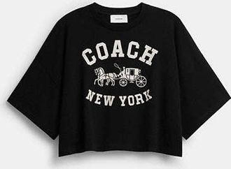 Coach Kurz&auml;rmeliges Weites Kurzgeschnittenes Rundhalsshirt Aus Biobaumwolle f&uuml;r Frauen in Schwarz, Gr&ouml;&szlig;e X-Klein | Bio-Baumwolle