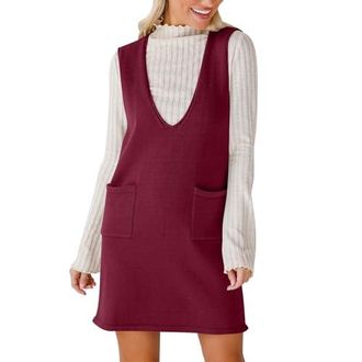 Generic Robe chandail courte en tricot sans manches avec poches et col en V pour femme, robe d&eacute;t&eacute; boh&egrave;me, robe ample pour les vacances, les essentiels de vaca
