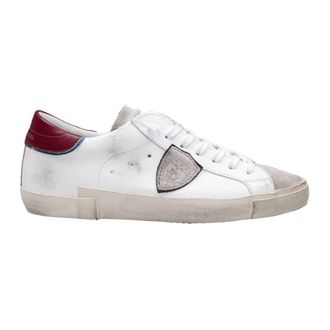 Philippe Model Homme, Chaussures, Blanc, Taille: 44 EU Baskets en Cuir Blanc avec D&eacute;tails Bordeaux