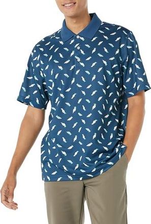 Amazon Essentials Polo de Golf à Manches Courtes, Évacuation de lHumidité et Séchage Rapide Homme, Bleu Sarcelle Imprimé Oiseaux, XXL