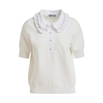 Essentiel Femme, Tops, Blanc, Taille: 38 FR Polo en Maille Brod&eacute;