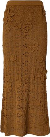 Pinko Pinko, Femme, Jupes, Brun, Taille: 42 FR Jupe Midi en Crochet avec Fleurs Appliqu&eacute;es