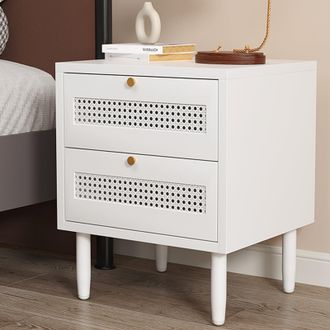 Generic Beistelltisch Aus Holz Mit Schublade Und Regalen, Rattan-Akzent-Nachttisch for Schlafzimmer Oder Wohnzimmer Im Landhausstil(White A2)