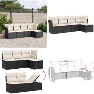 vidaXL 5-tlg. Garten-Sofagarnitur mit Kissen Schwarz Poly Rattan - Gartengestell - Gartenm&ouml;bel Set - Outdoor Sofa - Lounge Set - Rattan Gartenm&ouml;bel - Home &