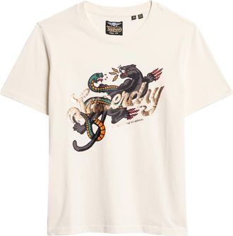 Superdry Damen L&auml;ssiges T-Shirt mit Tattoo-Schriftzug Winterwei&szlig; 42