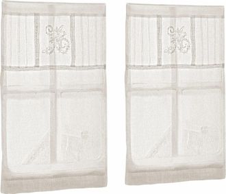 Loberon Scheibengardine 2er Set Mayenne, Liebevoll Bestickt, Charmanter Landhausstil, Blickdicht, mit Tunnelsaum, Sichtschutz, Fensterdekoration, Leinen, Crem