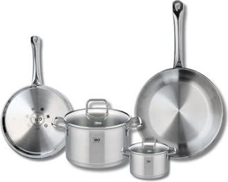 Fackelmann ELO 9502250 Batterie de cuisine 4 pi&egrave;ces, Set de 2 Po&ecirc;les de cuisson 24 et 28 cm et 2 faitouts 12 et 20 cm Elo Profi Citrin, inox, induction