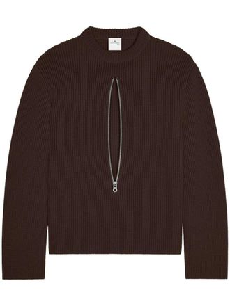 Courrèges pull nervuré en laine à fermeture zippée - Marron