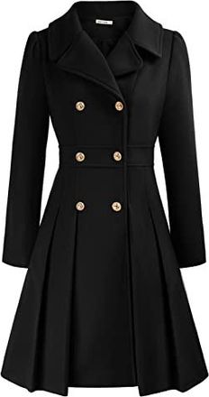 Grace Karin Manteau dhiver pour femme - Manteau &agrave; double boutonnage - Longueur genou - Trench - Long - Coupe A - Veste dext&eacute;rieur, Bouton noir, S
