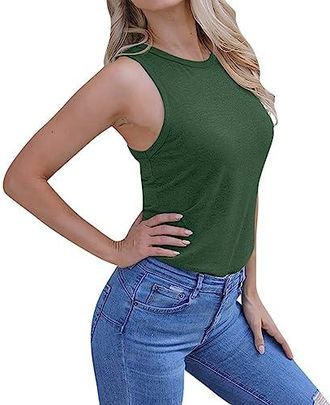 Generic Y2K - D&eacute;bardeurs d&eacute;contract&eacute;s pour femmes, couleur unie, sans manches, chemisiers de printemps, coupe ample, col haut, mignon, tendance, col rond, pou