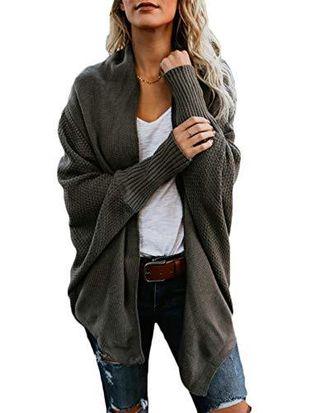 ShiFan Femme Manche De Chauve-Souris Cardigan Asymetrique Chic Drapé Gilet Pull Gris
