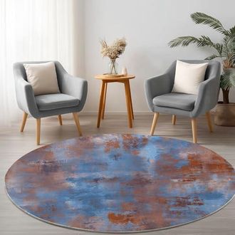 Generic Couleur Orange Tapis Abstrait Rond Antid&eacute;rapant, Rustique Texture De Peinture Motif Doux Tapis Poils Courts pour Salon Couloir Chambre Cuisine Descent