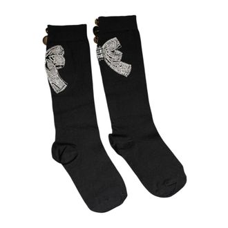 Dolce & Gabbana Femme, Sous-v&ecirc;tements, Noir, Taille: S Chaussettes Genouill&egrave;res Cristal Floral