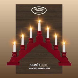 Weigla Schwedenleuchter original Erzgebirge I Trendiger Schwede BORDEAUXI LED I Schwibbogen Weihnachten I 7 Lampenkerzen + 1 Ersatzlampe I 7 x 34 V, 0,2 W, E
