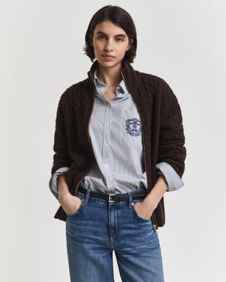 GANT Damen Zopfmuster Strickjacke mit Reißverschluss (XXXL) DEEP Braun