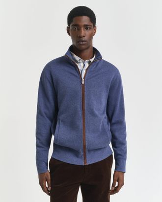 GANT Herren Sacker Rib Strickjacke mit Reißverschluss (XXXL) DK JEANSBlau MELANGE