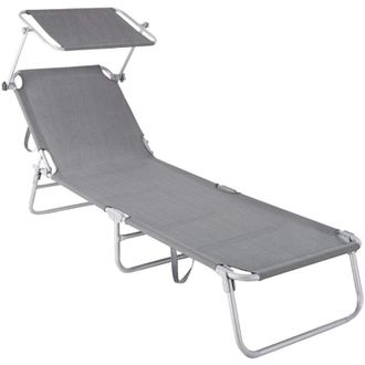 Trade Shop Trade Shop - lettino in textilene mit parasole grigio mare giardino schienale regolabile 281013