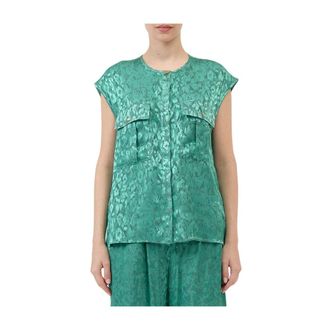 Just Cavalli &Auml;rmelloses Top mit Leopardenmuster - - Blouses & Shirts - Damen - Gr&uuml;n - 2XL