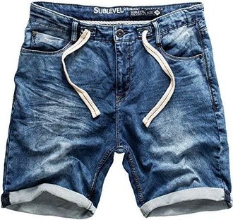 Sublevel Homme Jogg Shorts en Jeans Bermudas Denim Pantalon de survêtement Cargo JoggJeans Vintage Pantalon Cargo Used Look - Bleu Foncé Denim_28, 36W